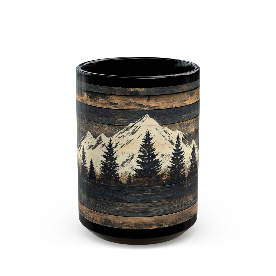 Rustic Mountain Coffee Mug: Faux Wood Cabin Decor, Pine Tree Forest ...