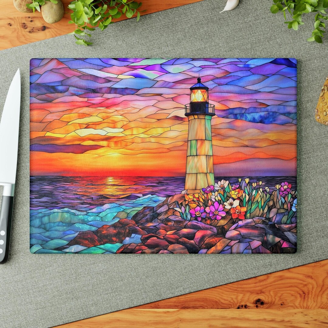 Stained Glass Lighthouse Cutting Board Lighthouse Kitchen Decor ...
