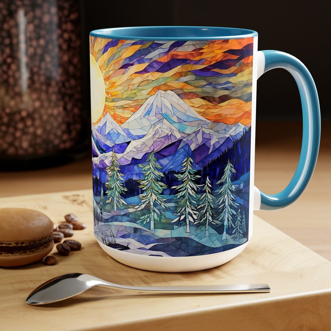 Stained Glass Winter Mountain Mug Ceramic Winter Landscape Coffee Cup ...