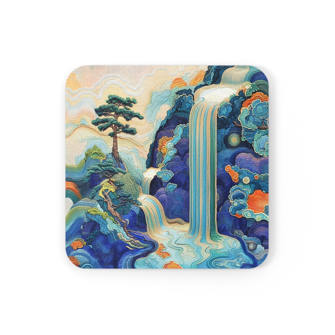 Japanese Coaster Hokusai Ukiyo-e Japanese Waterfall Coffee Coaster Cork ...