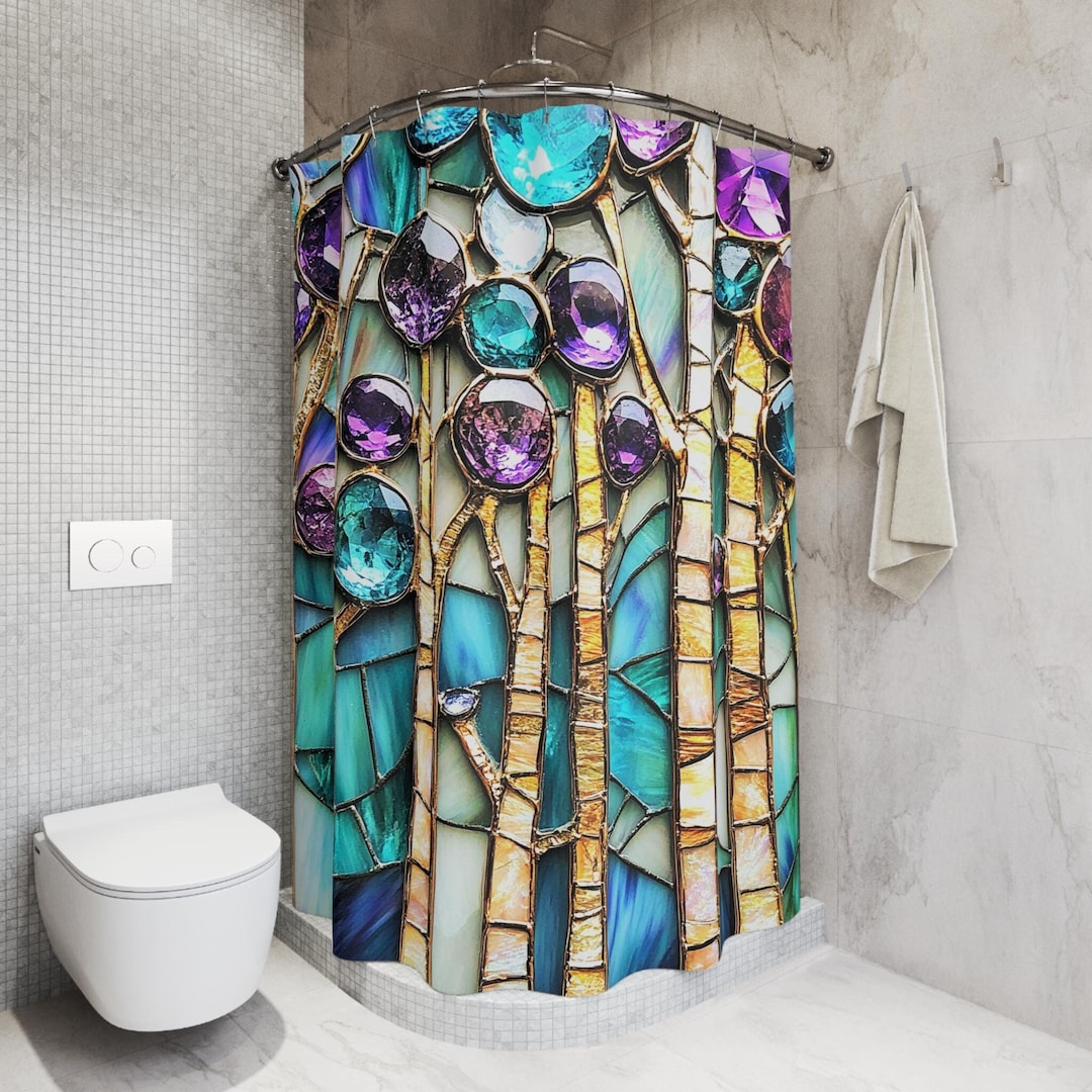 Stained Glass Birch Trees Shower Curtain Stained Glass Decor Birch Tree ...