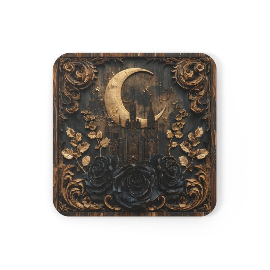 Crescent Moon Coaster Gothic Floral Coffee Coaster Dark Academia Black ...