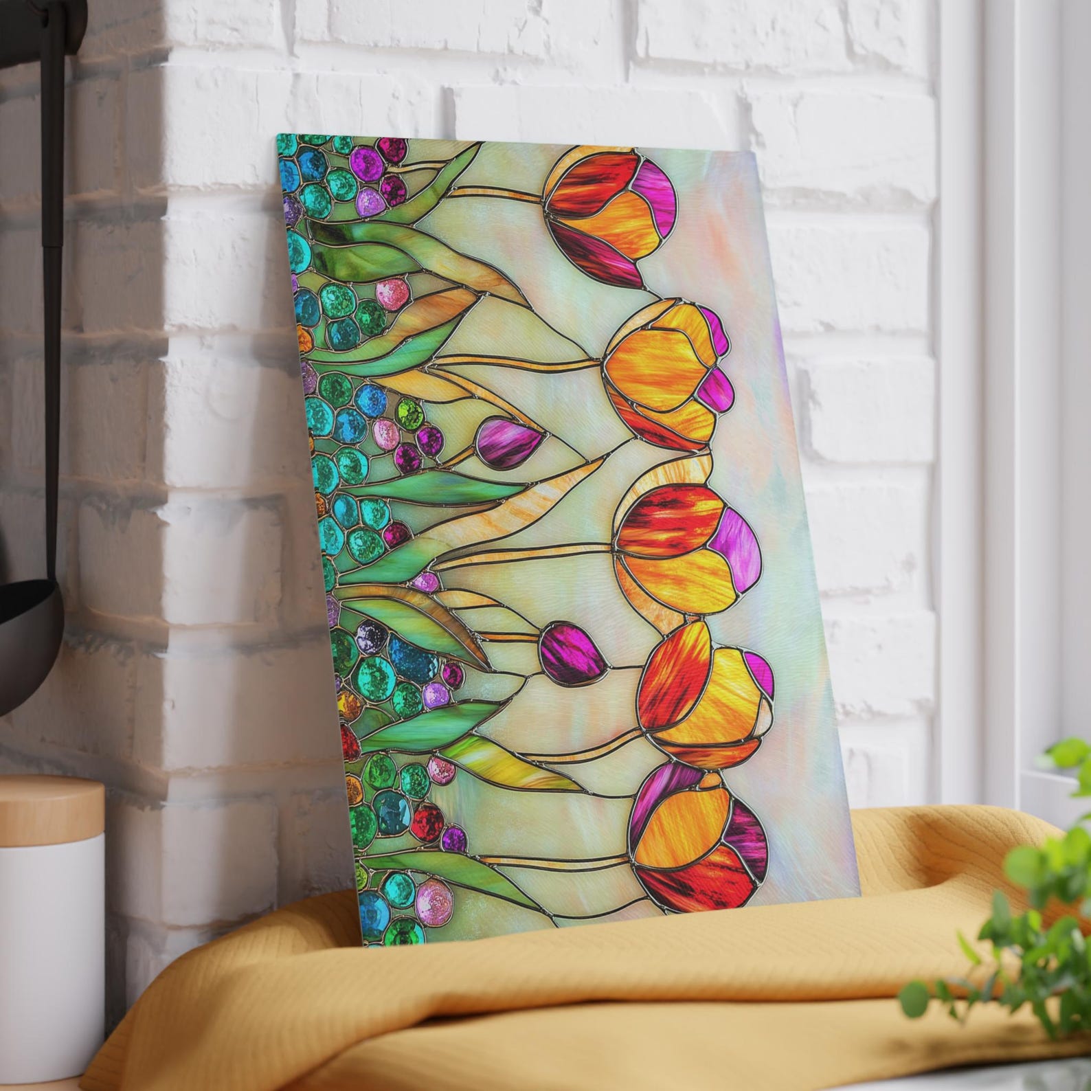 Stained Glass Tulip Cutting Board Colorful Floral Chopping Board Spring ...