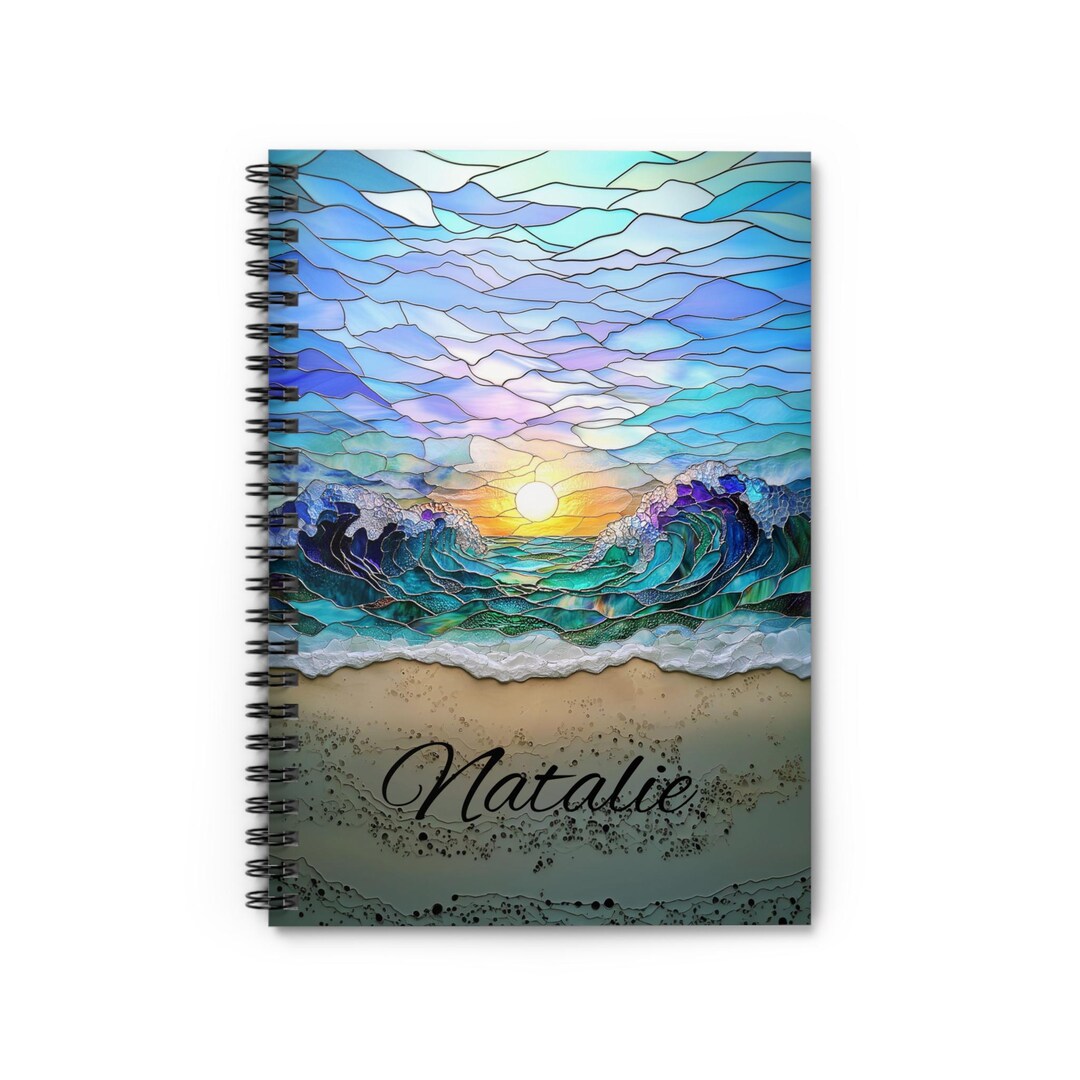 Personalized Ocean Waves Notebook Stained Glass Beach Spiral Notebook ...