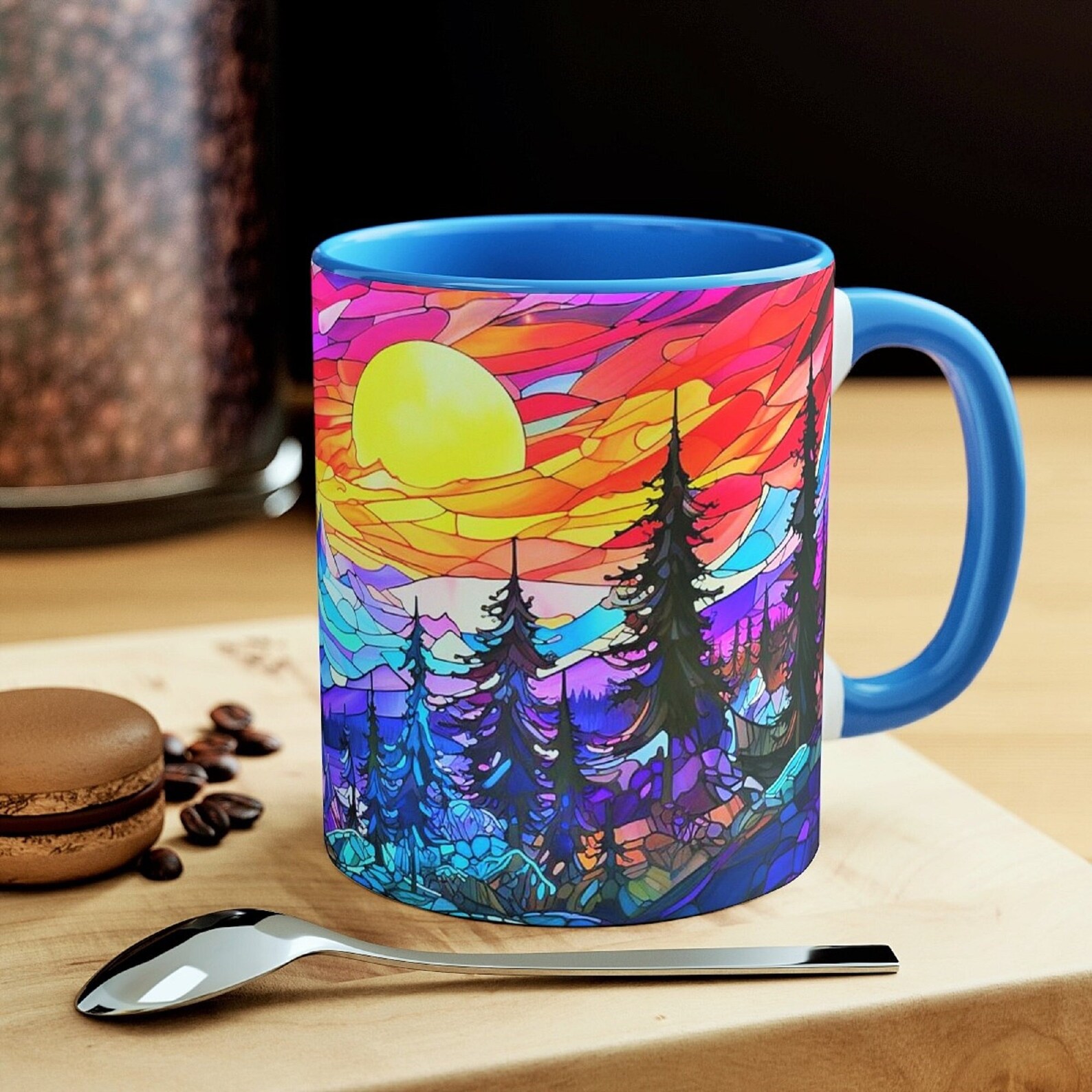 Stained Glass Mountain Pattern Mug Stained Glass Landscape Coffee Mug ...