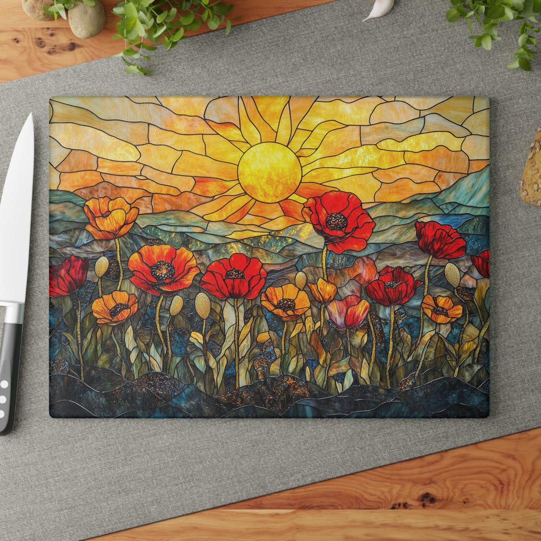 Stained Glass Poppy Cutting Board Kitchen Décor Home Gift Wedding ...