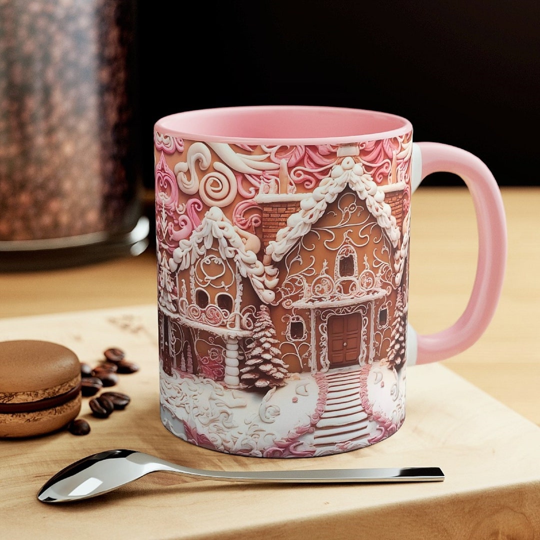 Pink Gingerbread Mug Gingerbread House Cup Whimsical Pink Drinkware ...