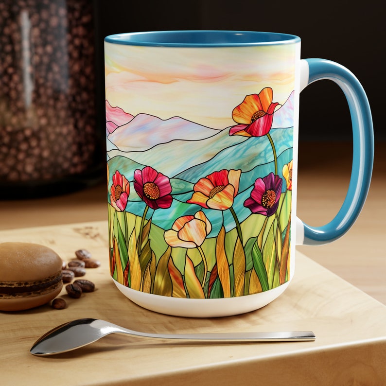 Stained Glass Floral Mug Stained Glass Flower Field Meadow Coffee Mug ...