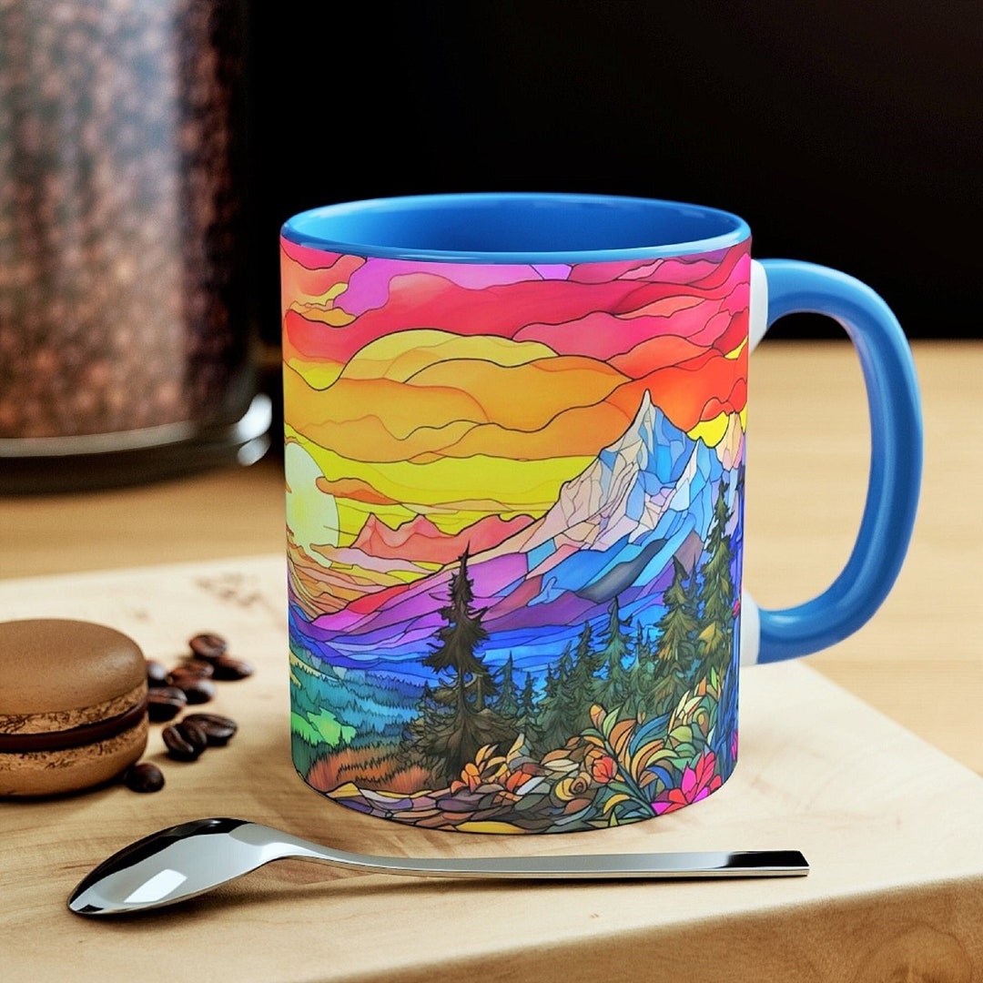 Stained Glass Mountain Range Mug: Outdoor Lover Gift - Etsy