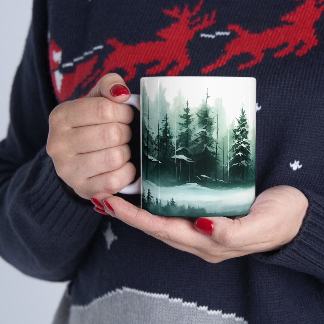 Nature Ceramic Mug Forest Landscape Coffee Cup Winter Gift for Women ...