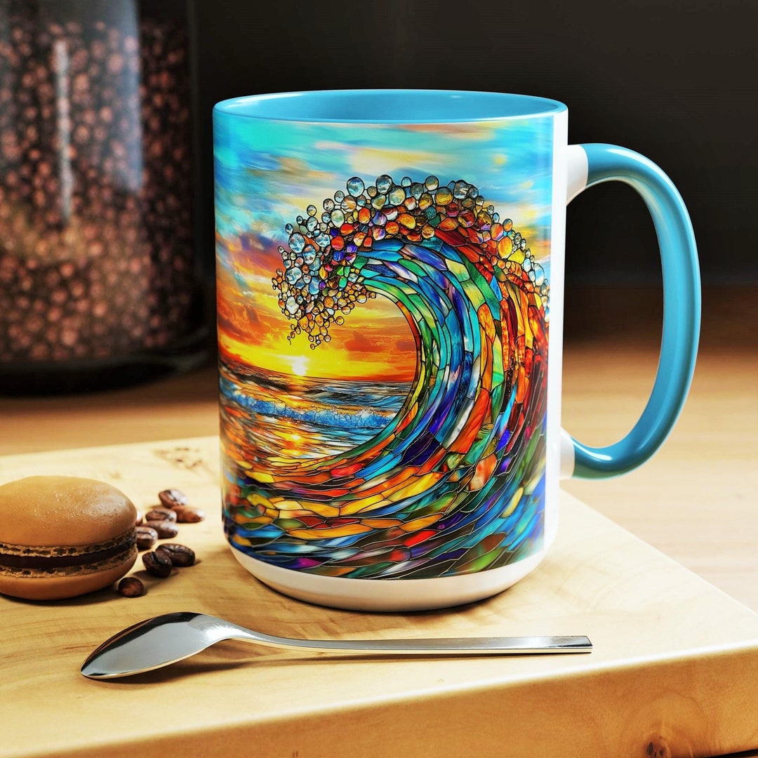 Stained Glass Abstract Ocean Waves Mug Beach Waves Art Ceramic Mug ...