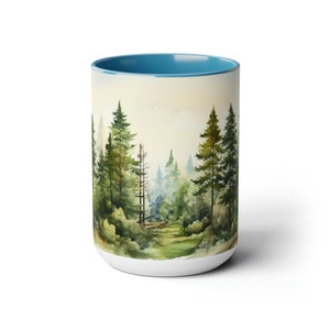 Rustic Pine Tree Mug Watercolor Pine Trees Print Coffee Mug Tree Lovers ...