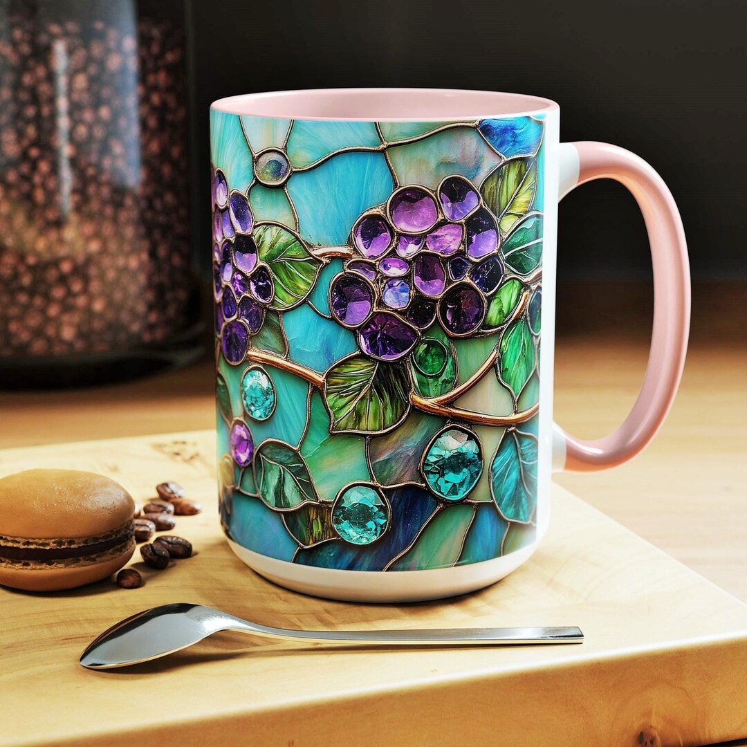 Purple Hydrangea Stained Glass Mug Purple Flower Painting Ceramic Mug ...