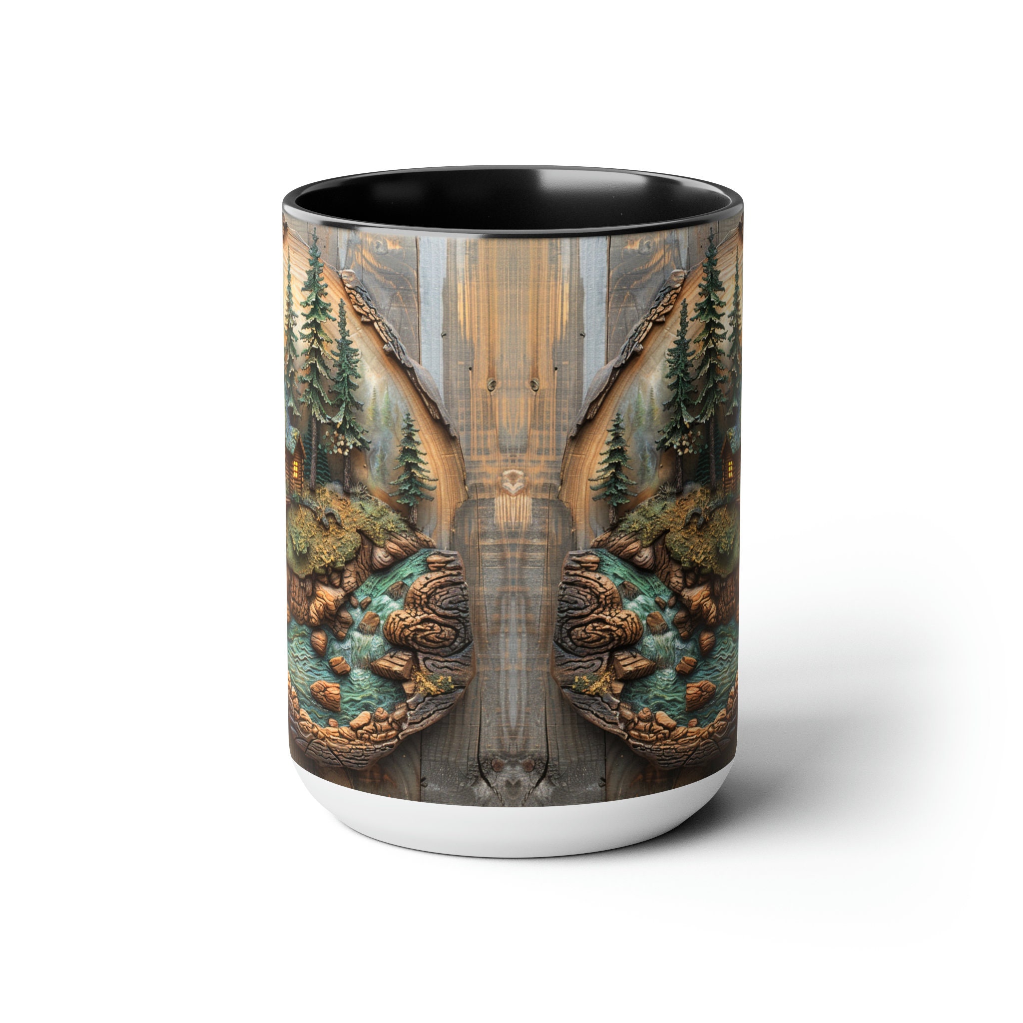 Woodland Forest Mug Rustic Cabin Coffee Mug Wood Panel Art Tea Mug ...