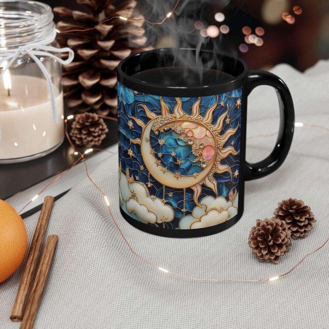 Stained Glass Moon and Sun Mug: Celestial Ceramic Coffee Mug - Etsy