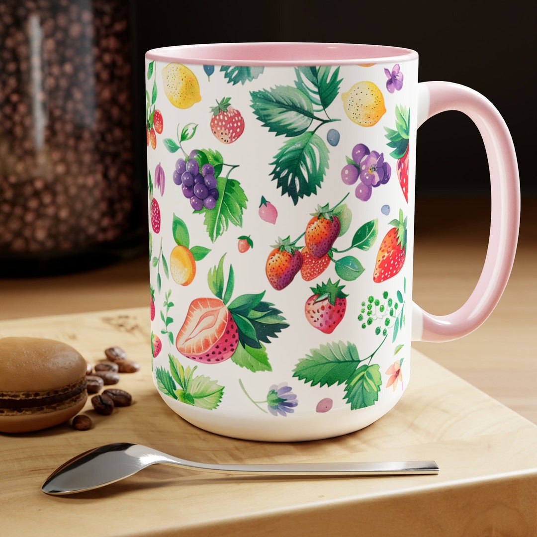 Fruit Pattern Mug Strawberry Mug Lemon Coffee Mug 15oz Ceramic Summer ...
