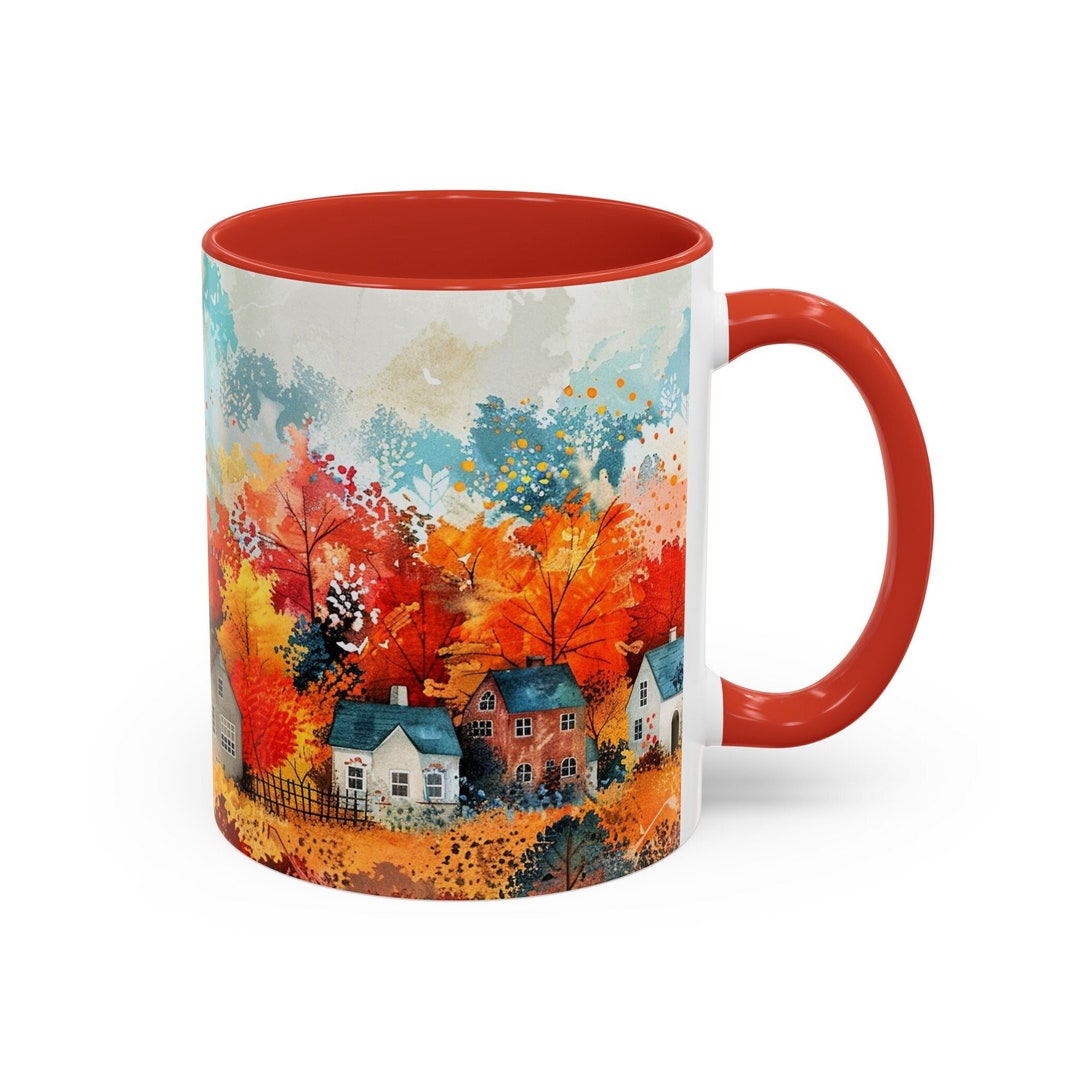 Autumn Village Mug Fall Village Coffee Cup 11oz 15oz Ceramic Fall Tea ...