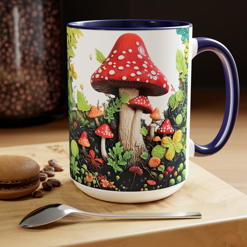 Ceramic Mushroom Mug Botanical Mushroom Print Art Cup 15oz Ceramic ...