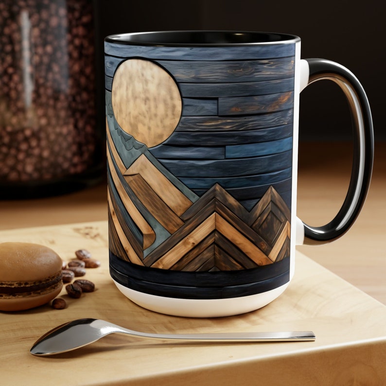 Mountain Wood Art Cup Rustic Moon Coffee Mug Moonlit Cabin - Etsy