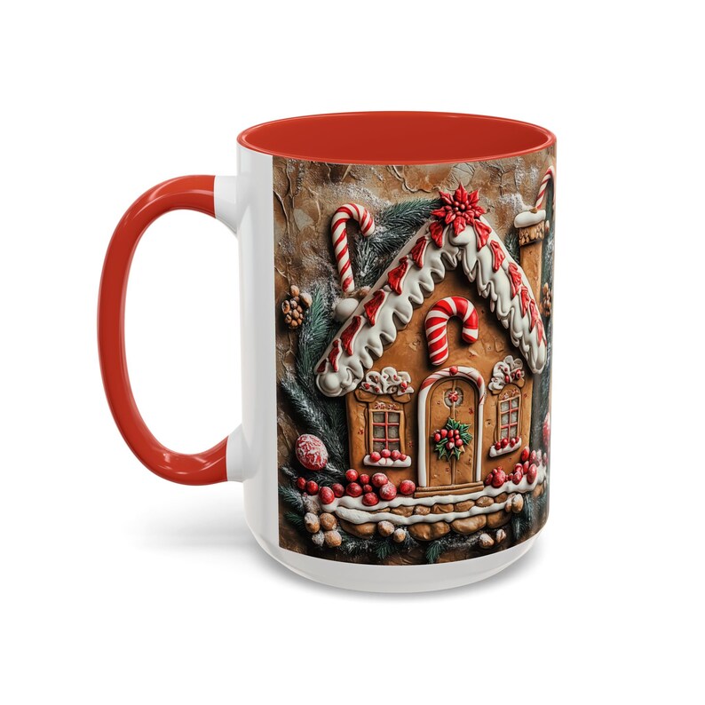 Gingerbread House Mug Candy Cane Christmas Coffee Cup Whimsical Holiday ...