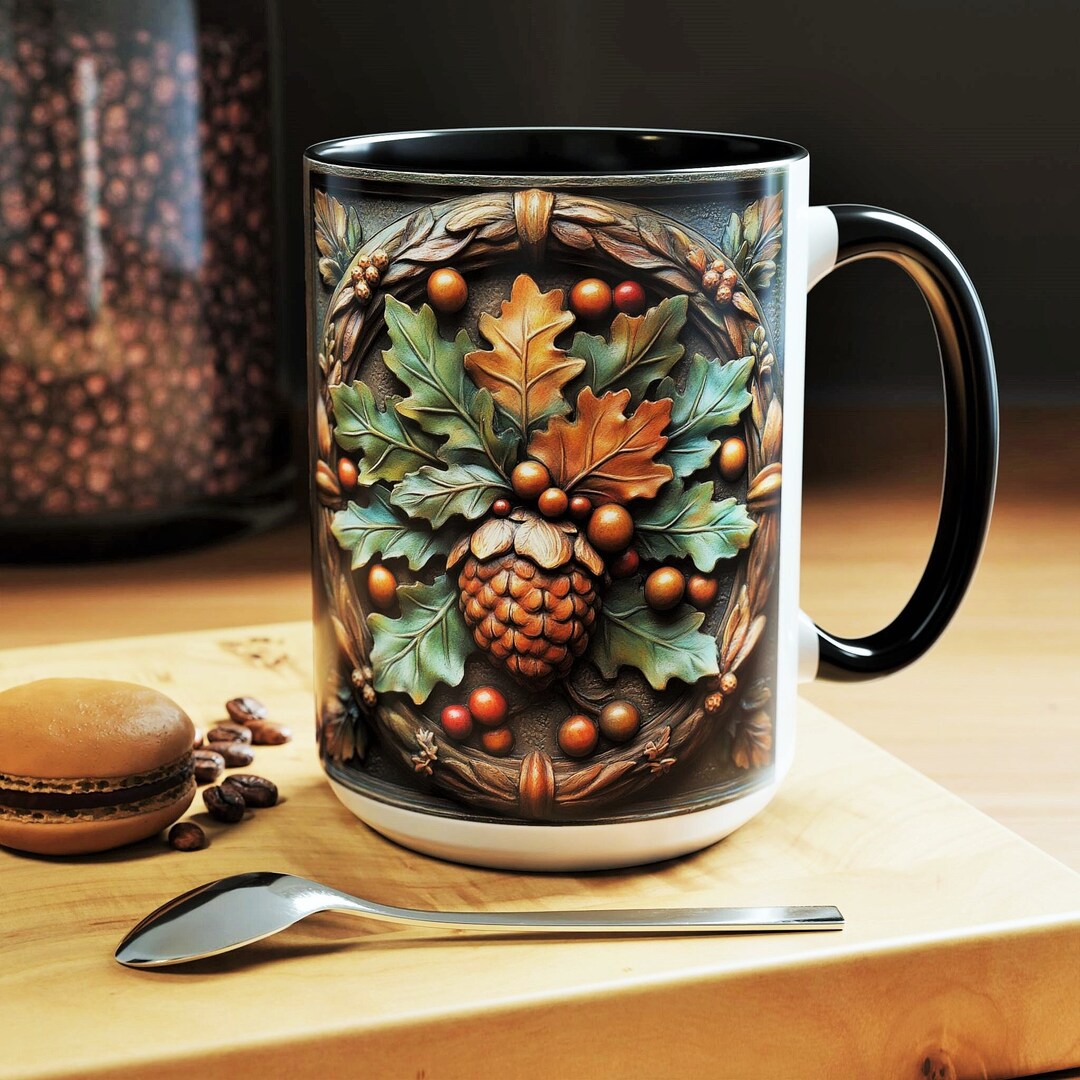 Fall Acorn and Leaf Coffee Mug Autumn Leaves Tea Cup Fall Acorn Decor ...