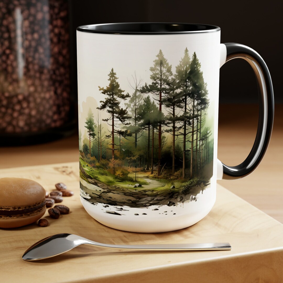 Watercolor Forest Mug 15oz Ceramic Forest Coffee Mug Watercolor Forest ...