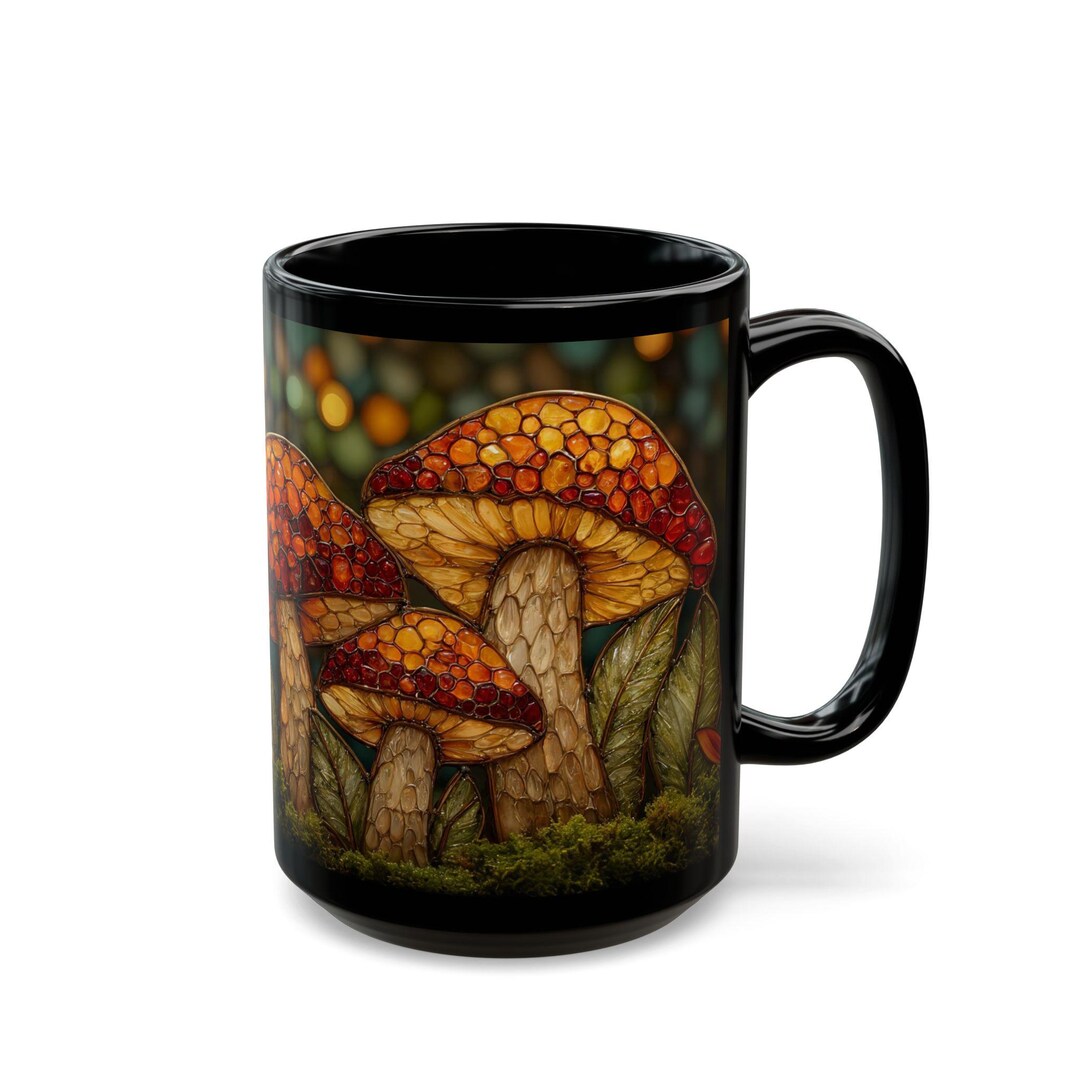 Stained Glass Mushroom Mug Autumn Coffee Cup With Moss Leaves Burnt ...
