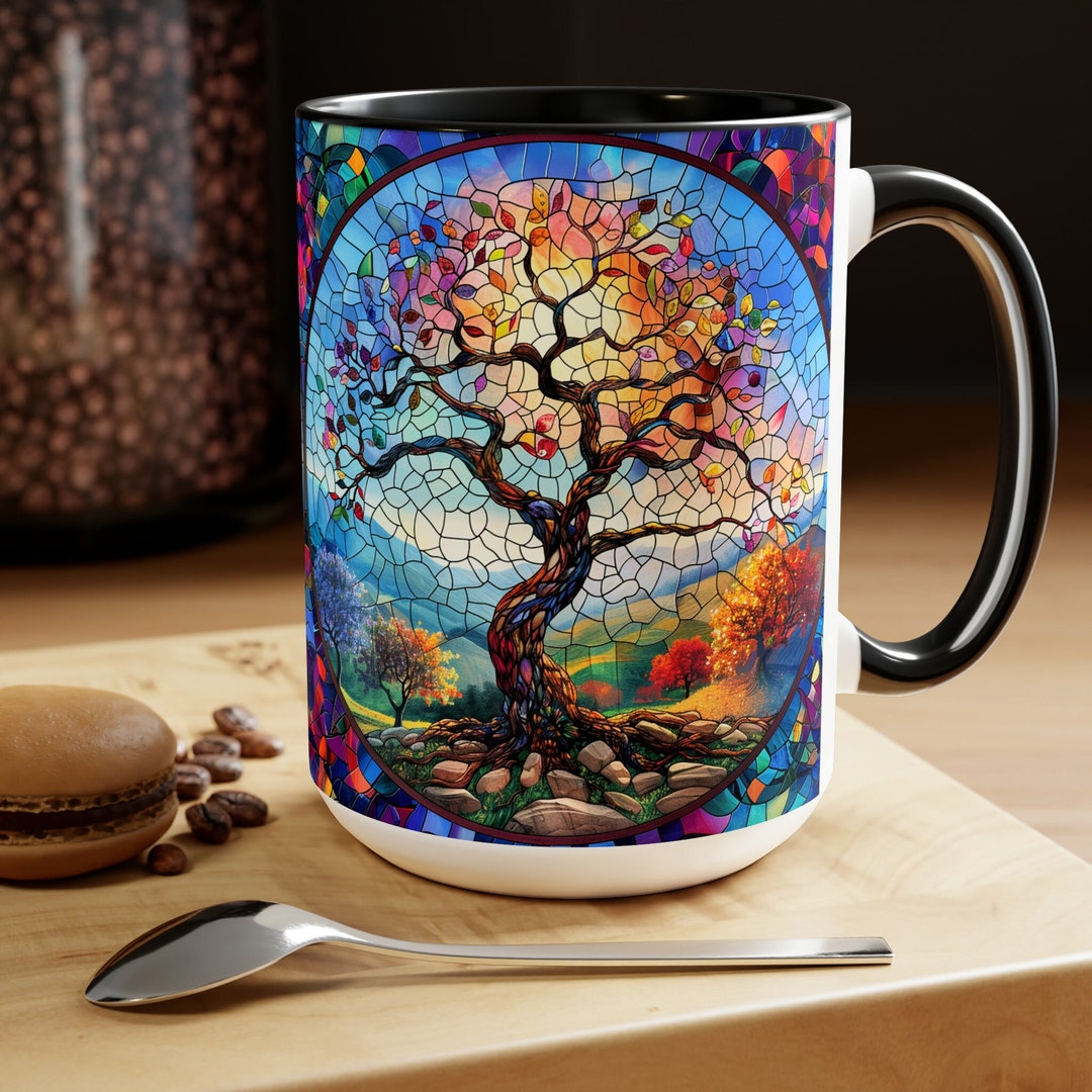 Stained Glass Tree of Life Mug Stained Glass Art Coffee Mug Nature ...