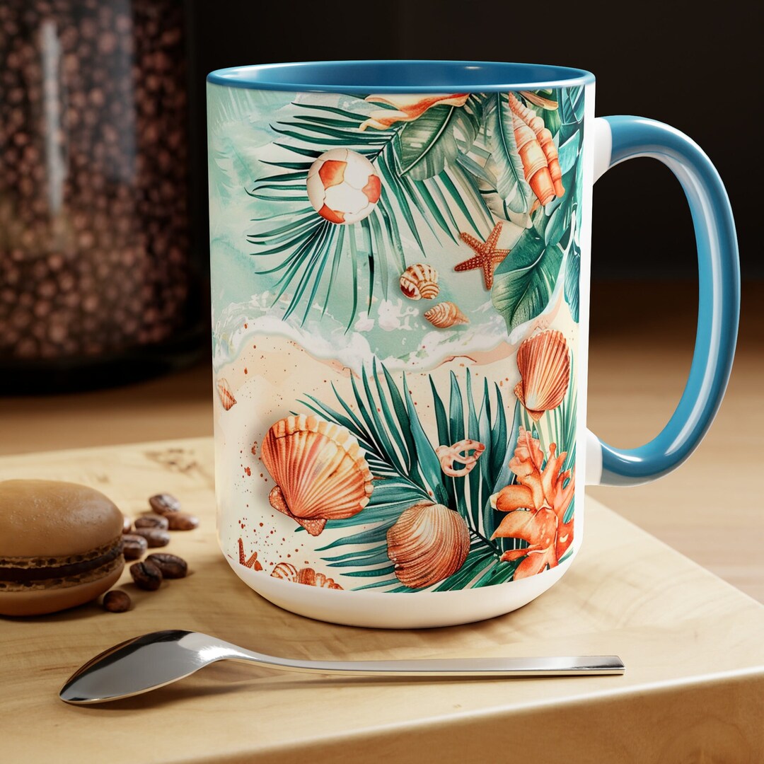 Beach Mug Beach Inspired Coffee Mug Palm Trees Sand Ocean Mug Coastal ...
