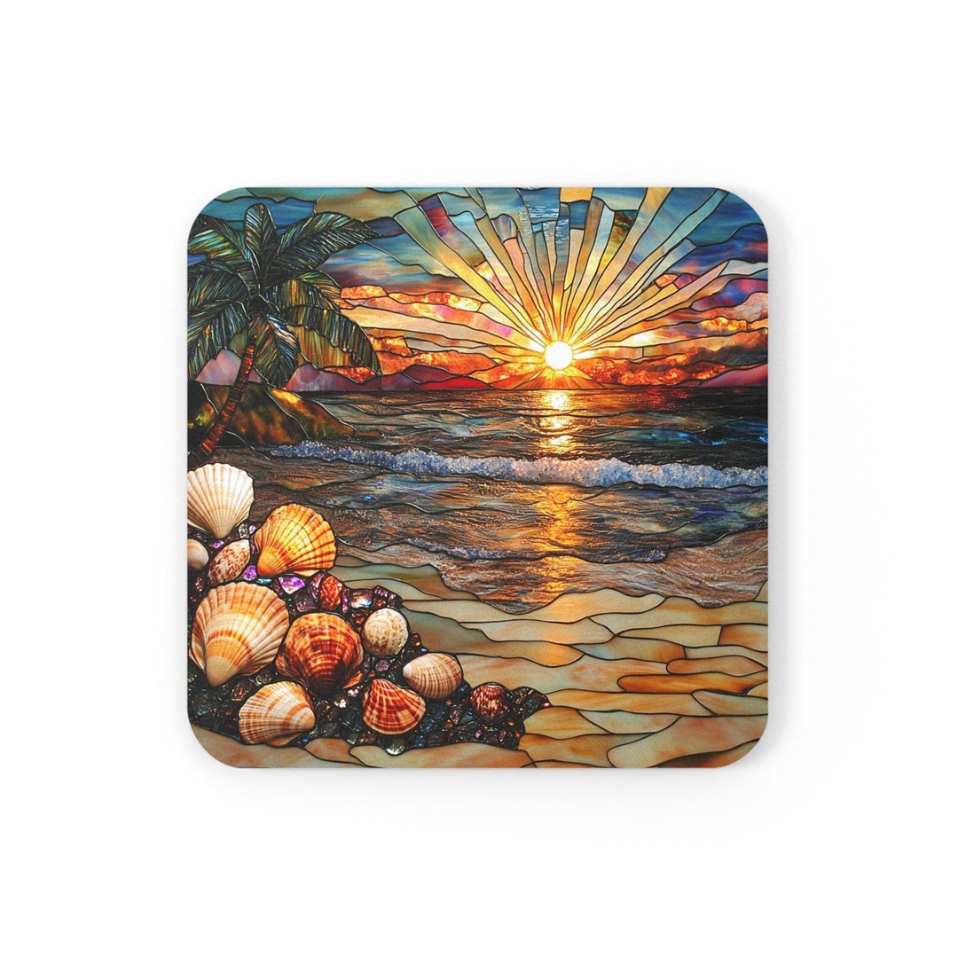 Stained Glass Beach Coaster Beach House Coaster Ocean Waves Decor Beach ...