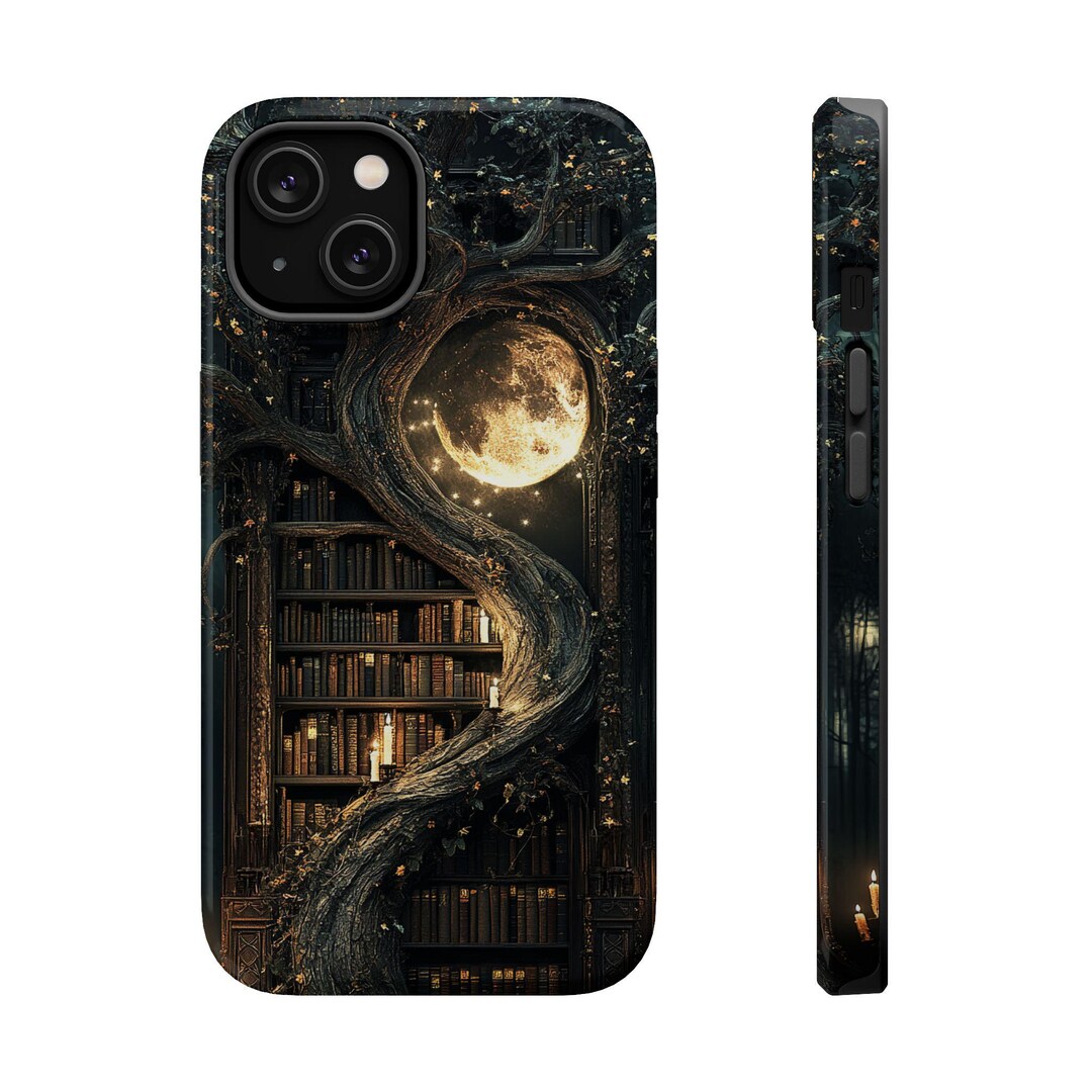 Magsafe Bookshelf Phone Case Gothic Tree & Moon iPhone Samsung Cover ...