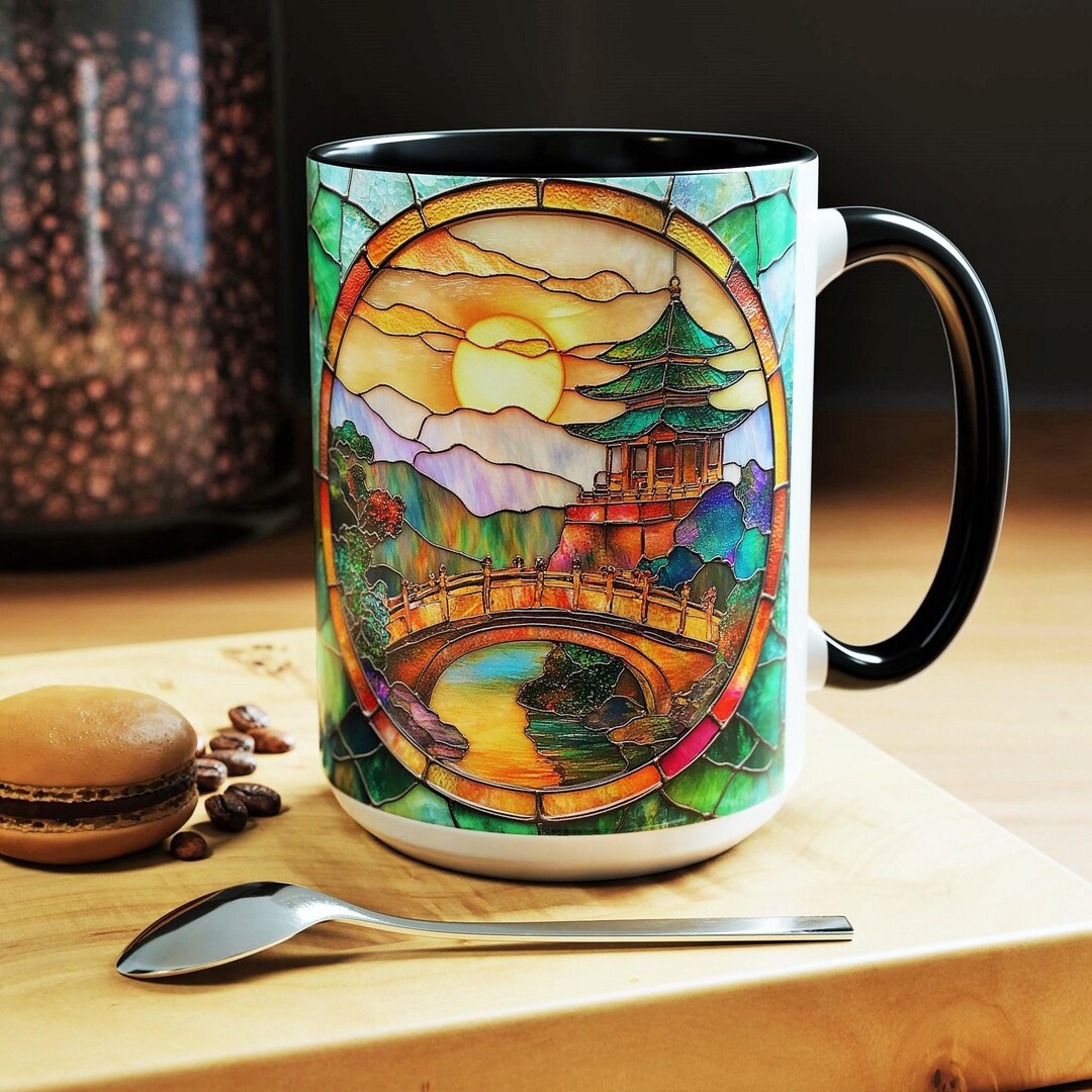 Stained Glass Japanese Pagoda Mug Asian Coffee Mug Japanese Home Decor ...