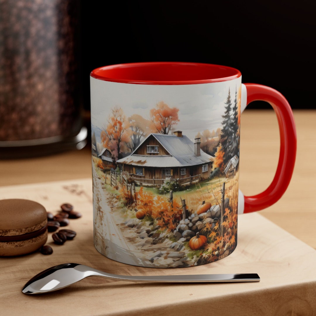 Autumn Village Mug Fall Village Scene Cup Autumnal Town Coffee Cup ...