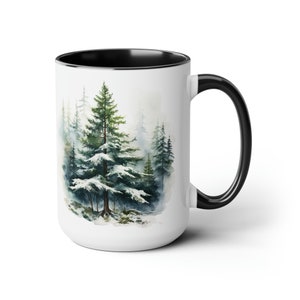 Winter Tree Mug Snowy Evergreen Cup Pine Tree Coffee Mug Snow Covered ...