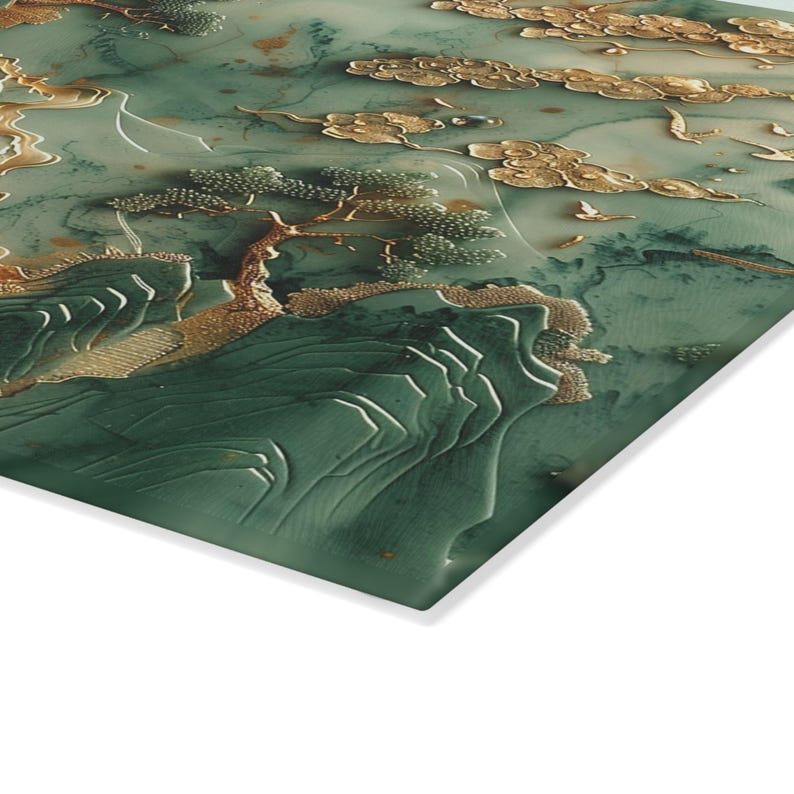 Japanese Pagoda Tempered Glass Cutting Board Asian Jade Landscape Art ...