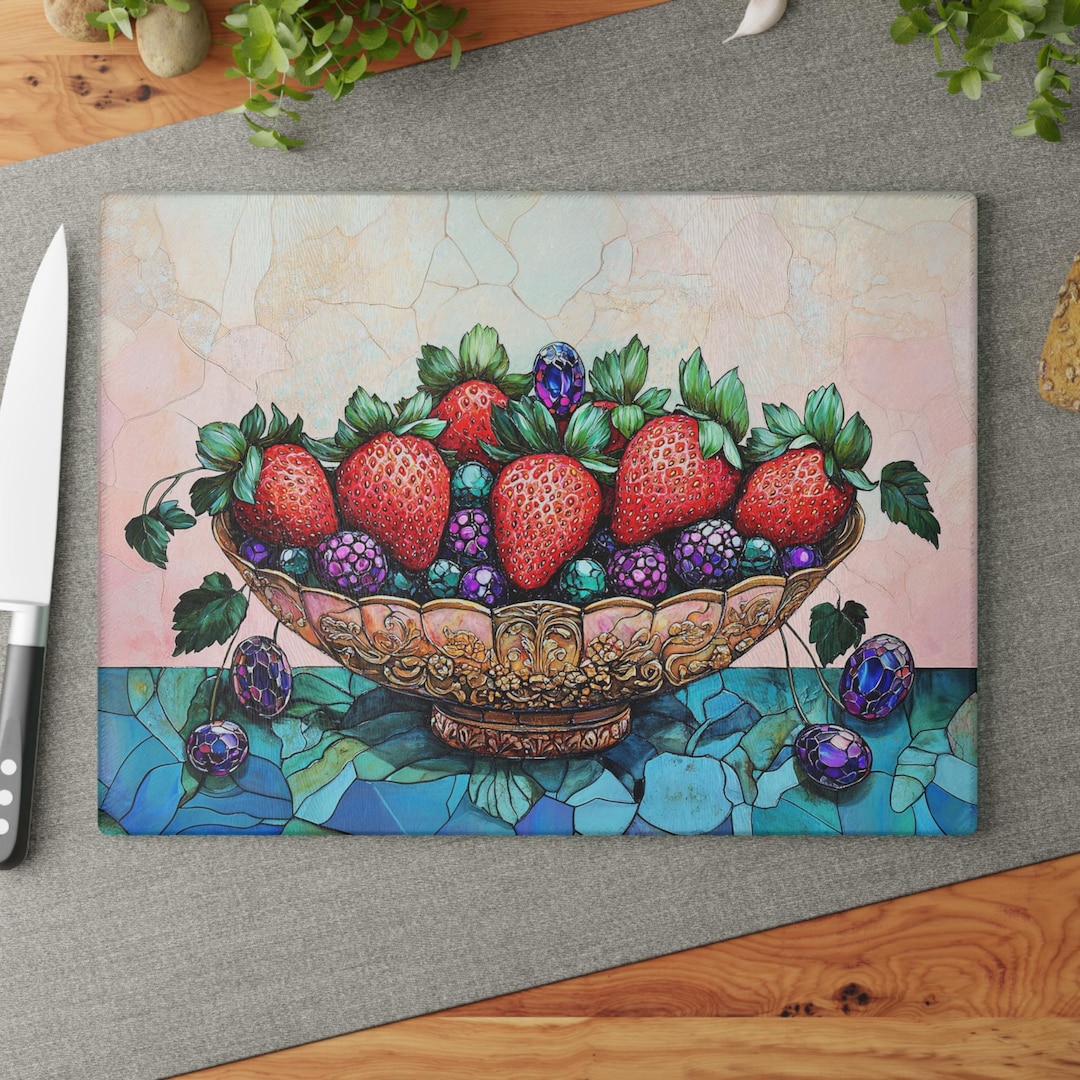 Elegant Strawberry Bowl Glass Cutting Board Kitchen Decor Gift for ...
