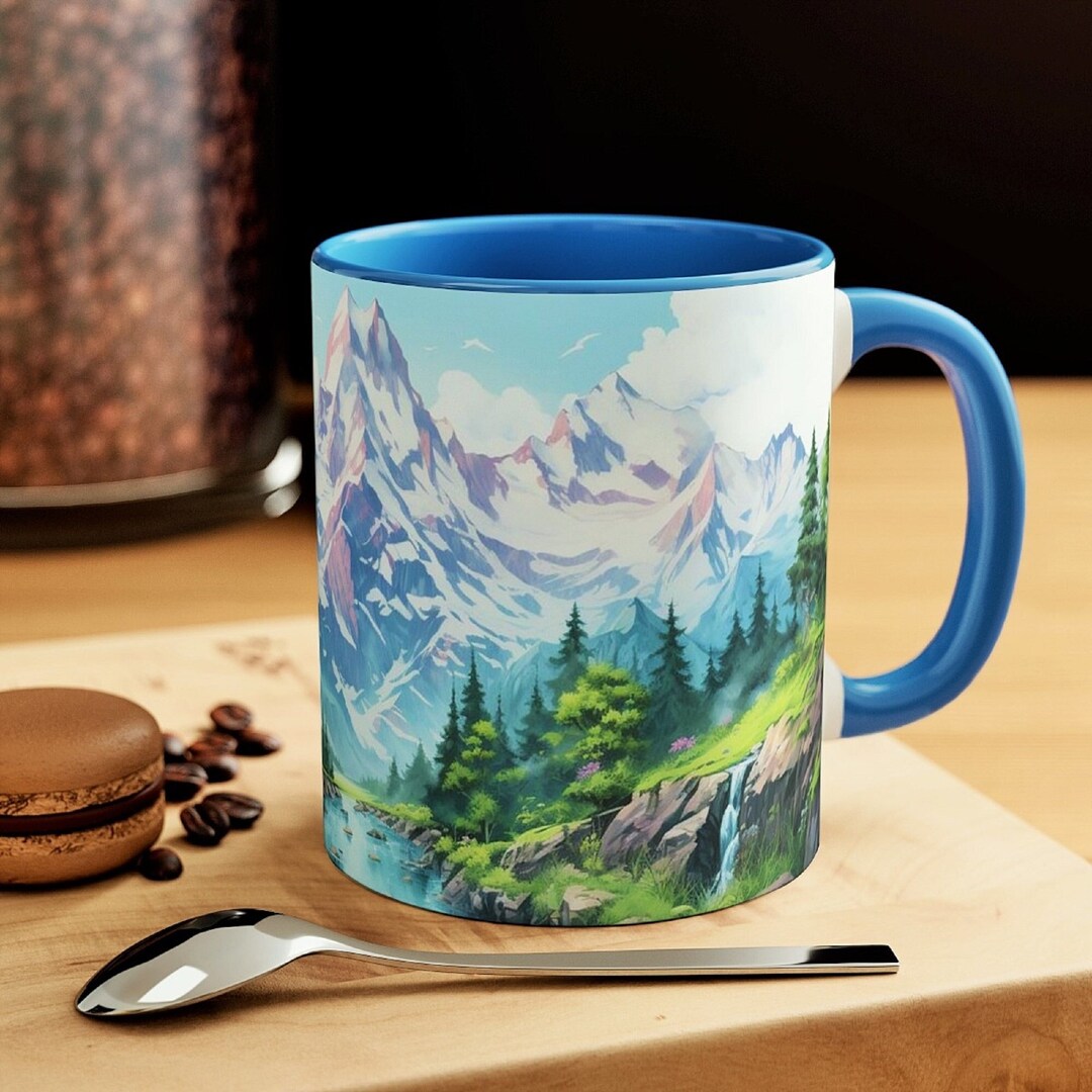 11oz Mountain Mug Ceramic Mountain Scene Art Mug Nature Lover Gift ...