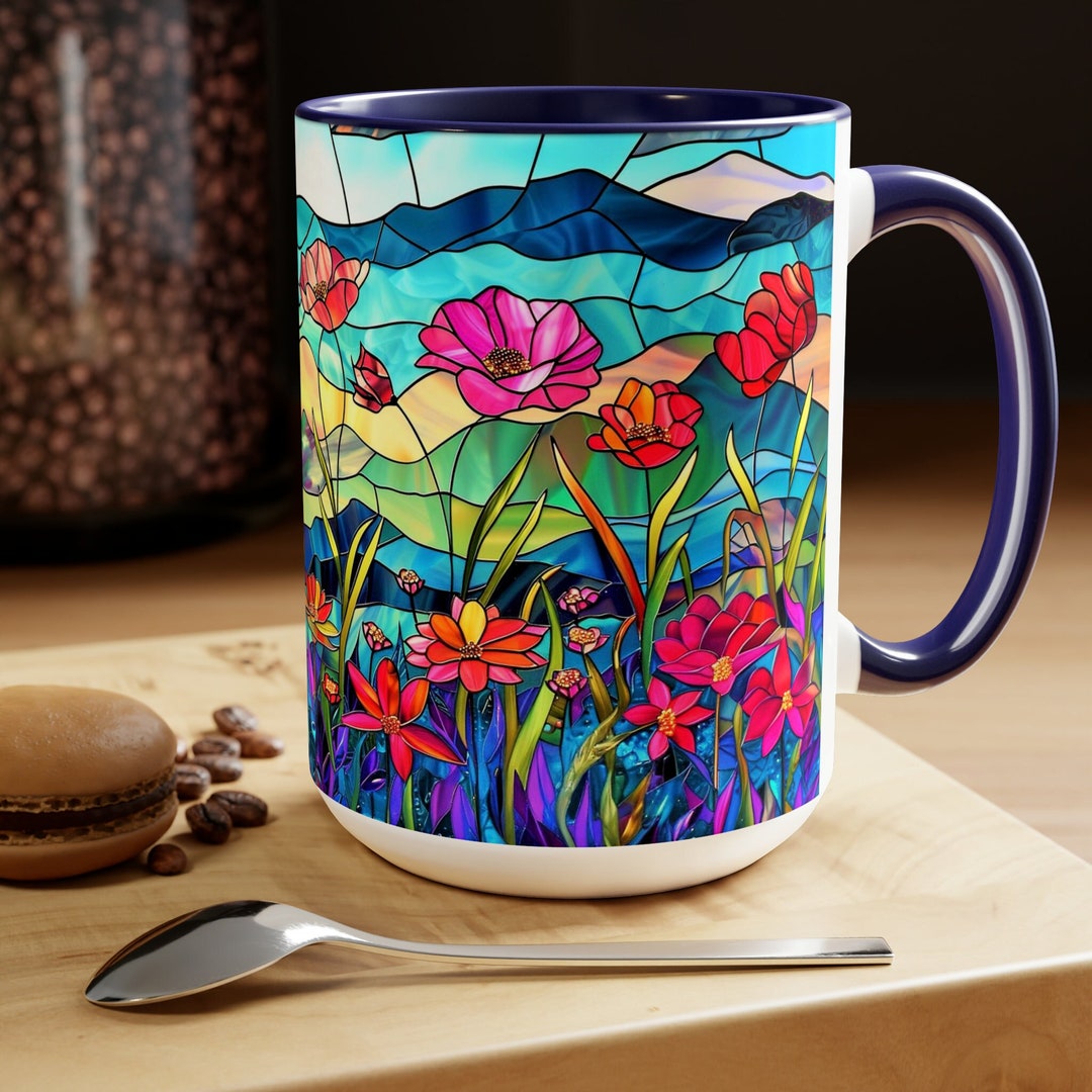 Stained Glass Floral Mug Stained Glass Designs Coffee Mug Meadow ...