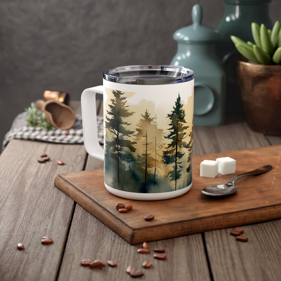 Watercolor Pine Travel Mug Forest Themed Travel Cup Pine Tree Travel ...