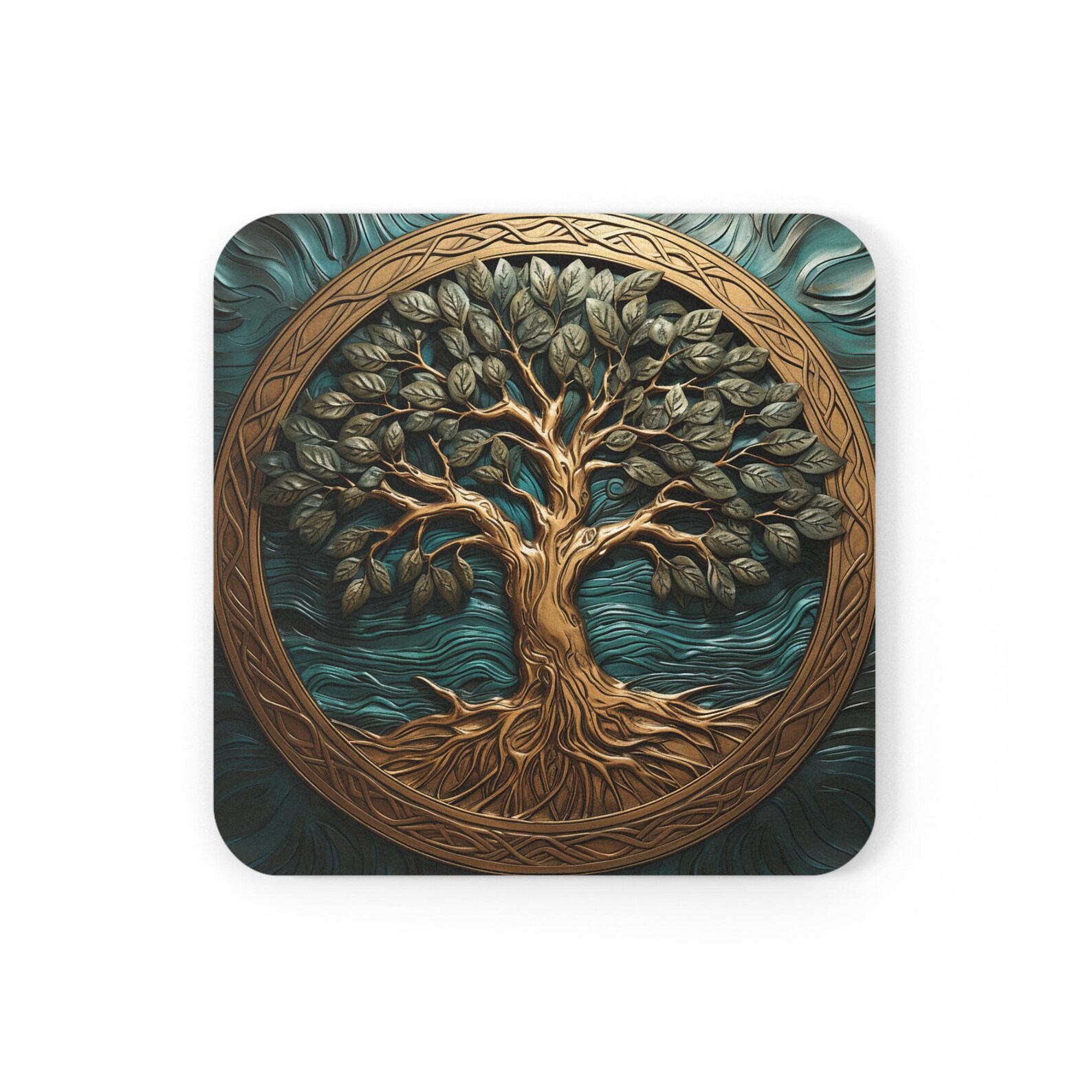 Artisan Tree of Life Cork Coaster Set Nature Inspired Coffee Table ...