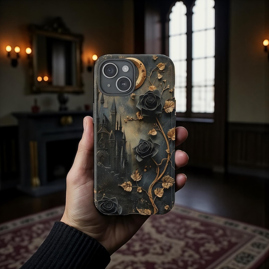 Gothic Castle Phone Case Dark Academia Cover With Black Roses Moon and ...