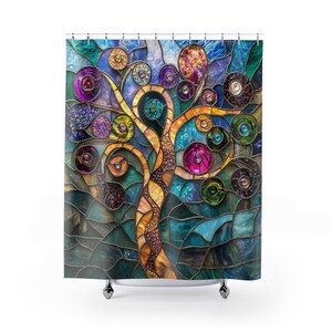 Stained Glass Tree of Life Curtain Boho Bathroom Curtain Spiritual ...
