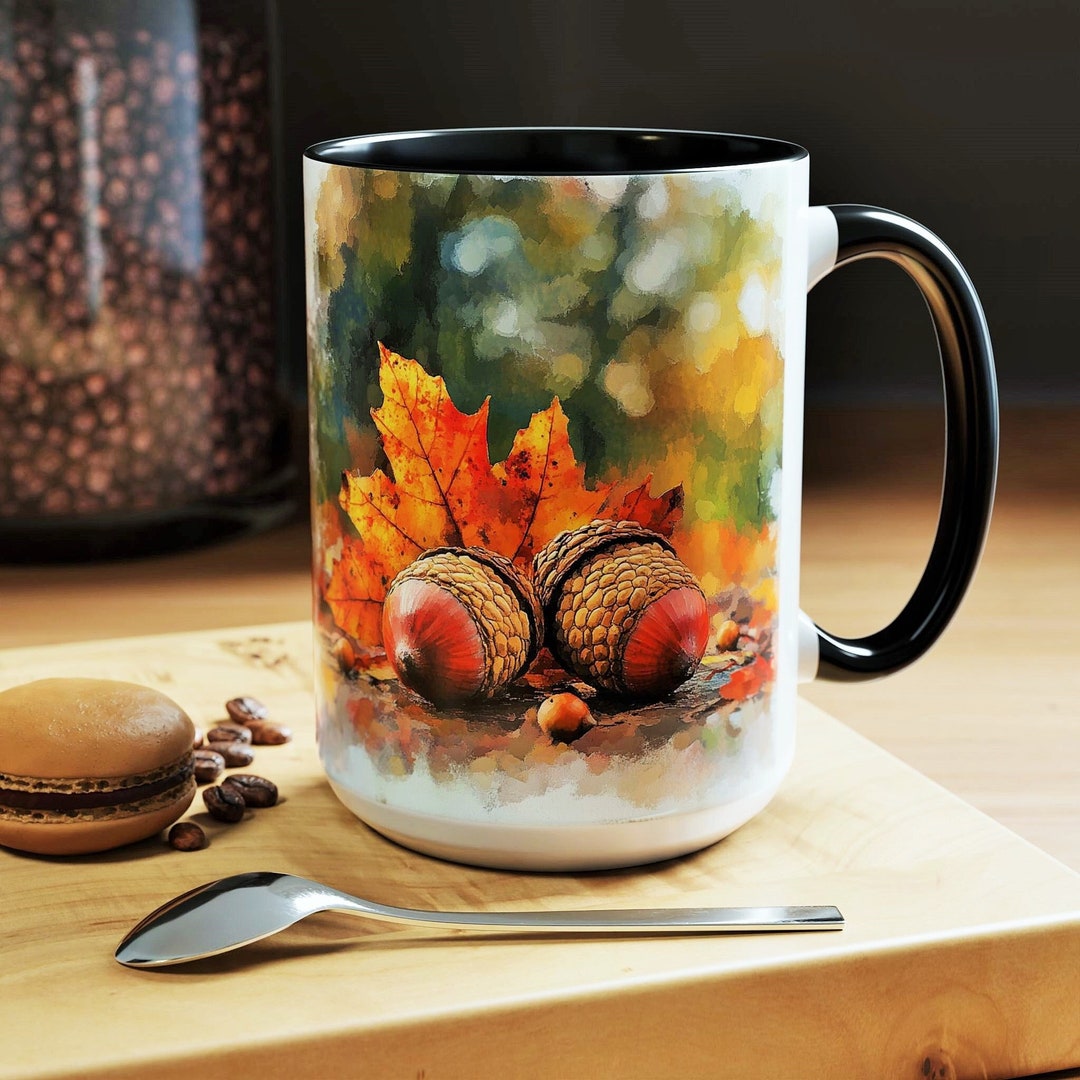 Maple Leaf and Acorn Fall Coffee Mug Watercolor Fall Leaves Autumn ...