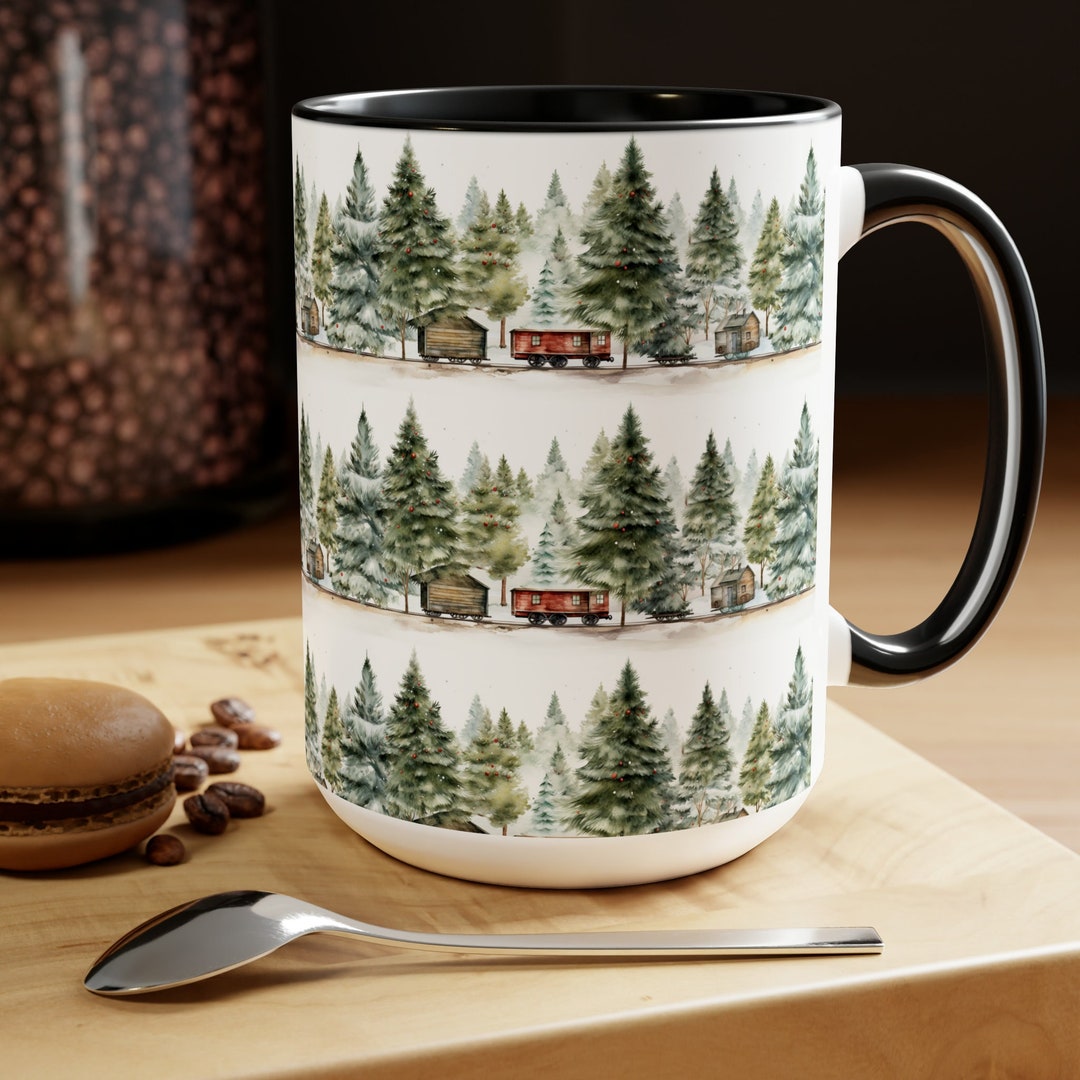 Vintage Evergreen Mug Classic Holiday Drinkware Nostalgic Winter Scene ...
