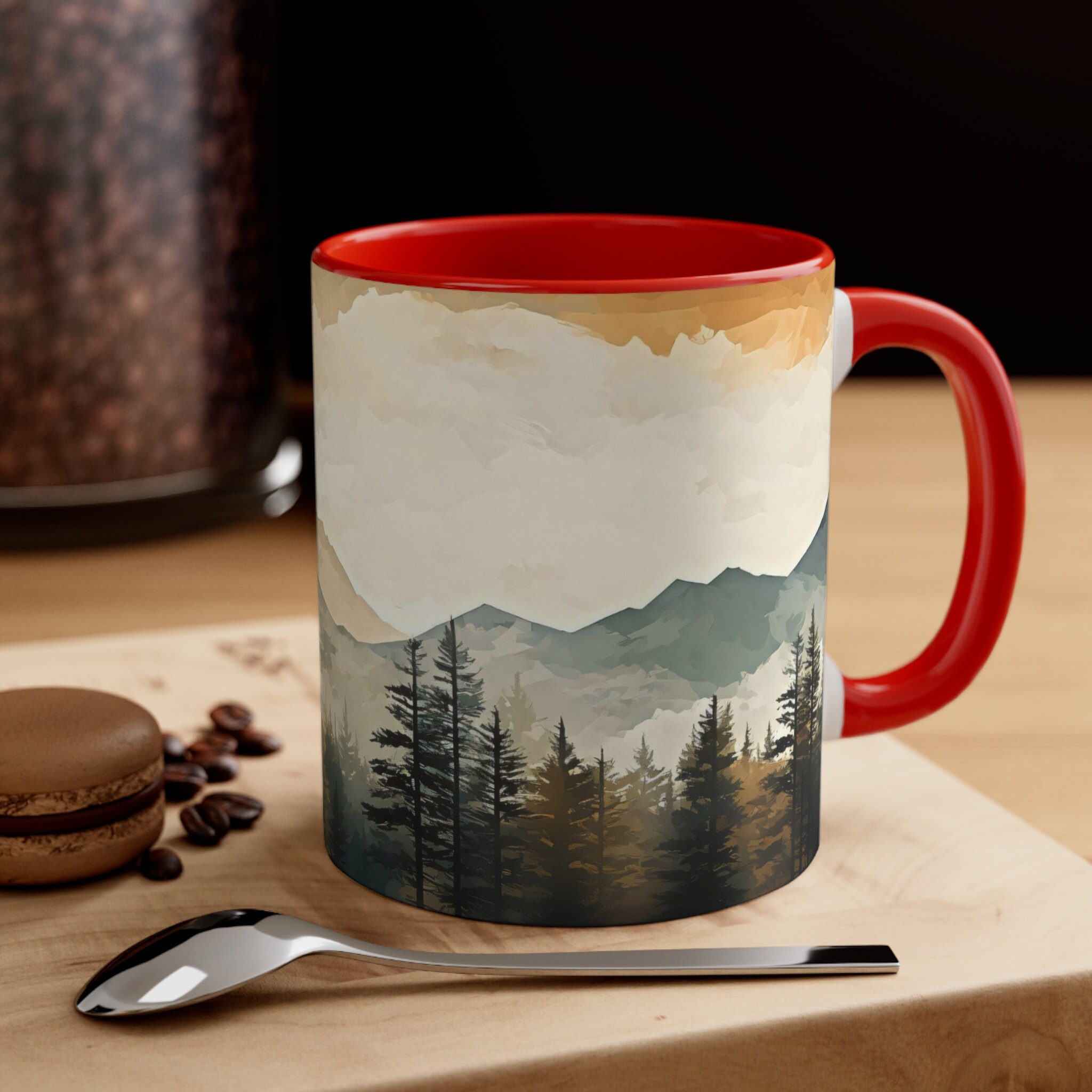 Watercolor Mountain Scene Mug Artistic Alpine Landscape Mug Painterly ...