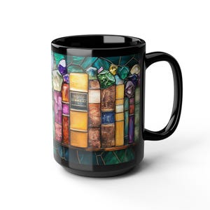 Stained Glass Bookshelf Mug Colorful Book Lover Coffee Cup With ...