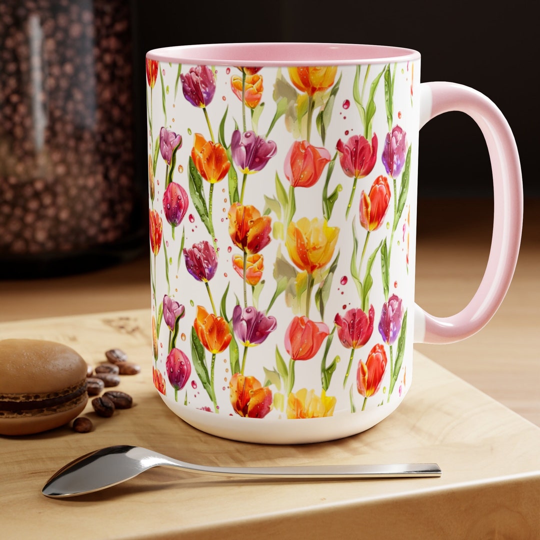 Spring Tulip Coffee Mug: Vibrant Floral Art, 15oz Ceramic - Etsy