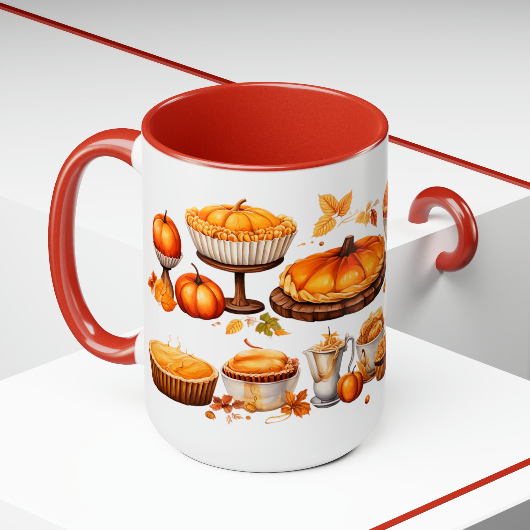 Fall Dessert Mug Autumn Dessert Pattern Mug Fall Pumpkin Pies Mug 15oz ...