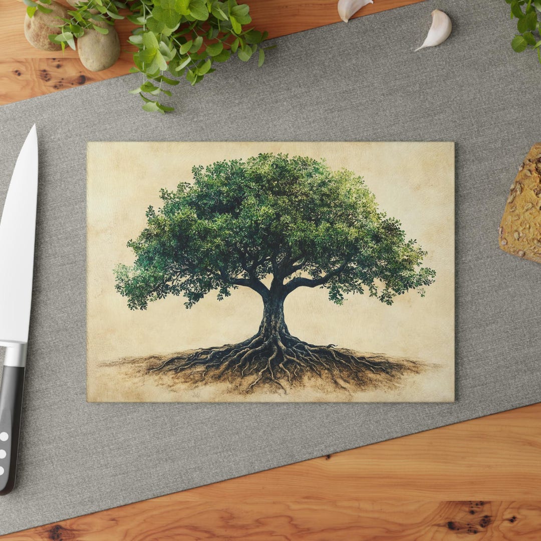 Watercolor Tree of Life Cutting Board Tempered Glass Nature Kitchen ...