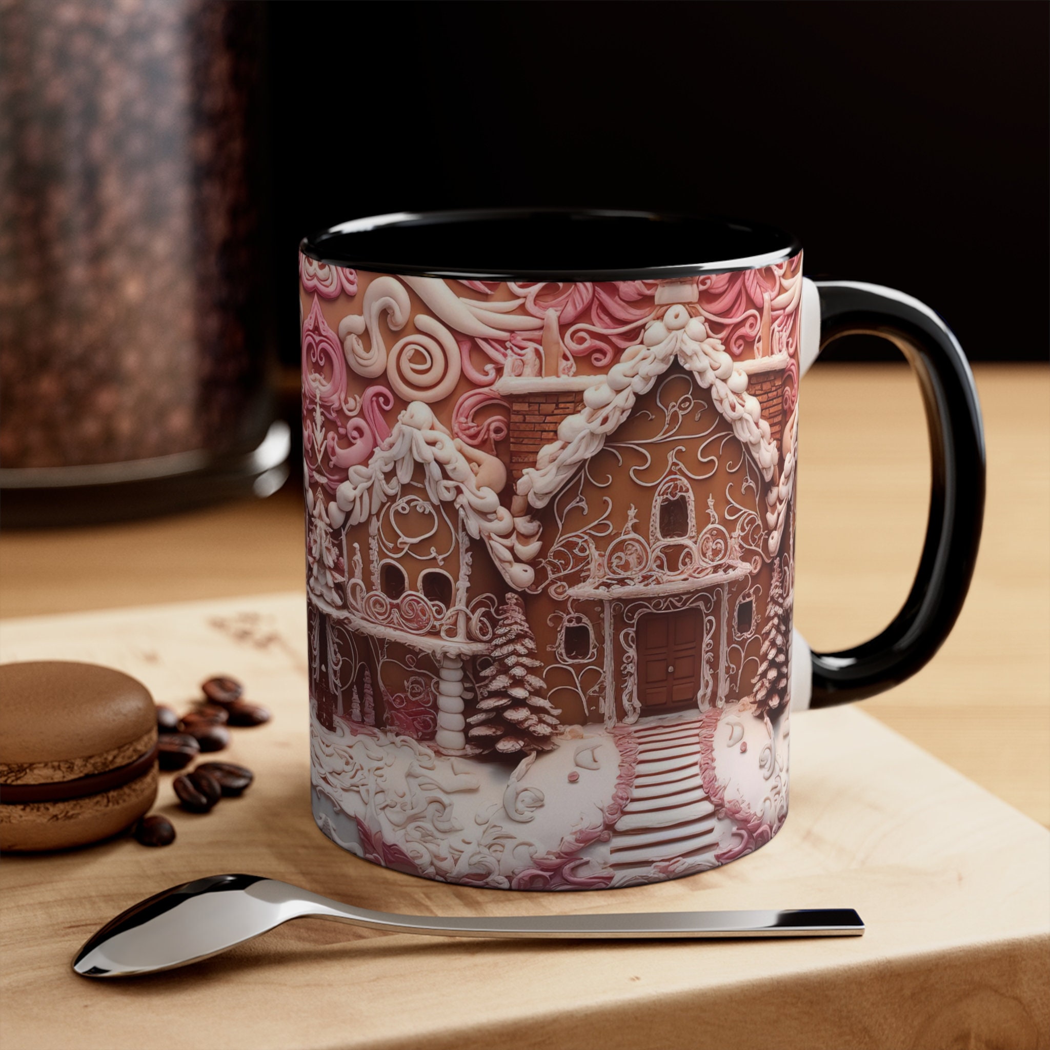 Pink Gingerbread Mug Gingerbread House Cup Whimsical Pink Drinkware ...